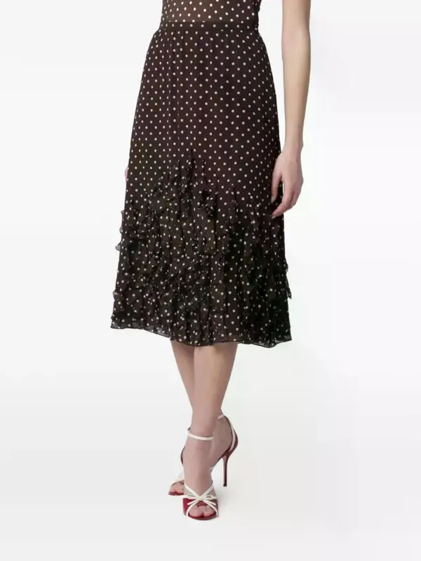 Valentino Garavani Polka Dot Ruffled Midi Skirt - Brown