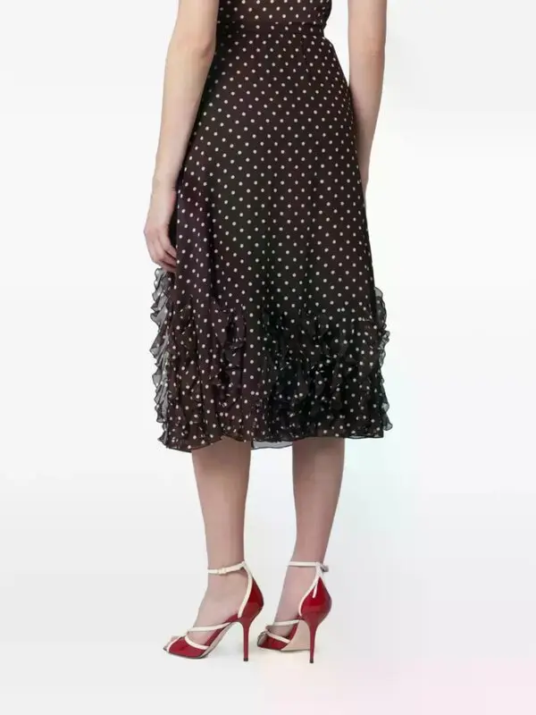 Valentino Garavani Polka Dot Ruffled Midi Skirt - Brown