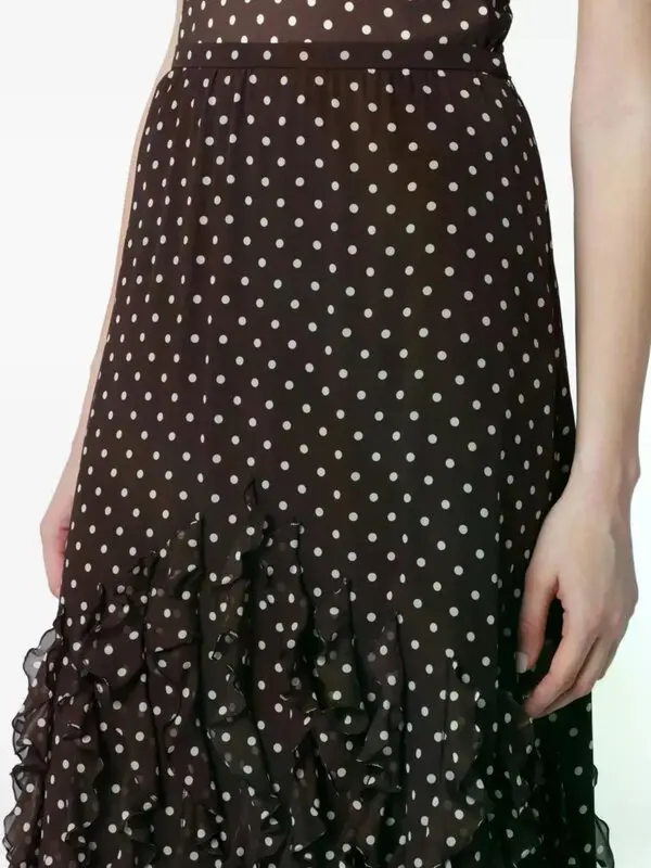 Valentino Garavani Polka Dot Ruffled Midi Skirt - Brown