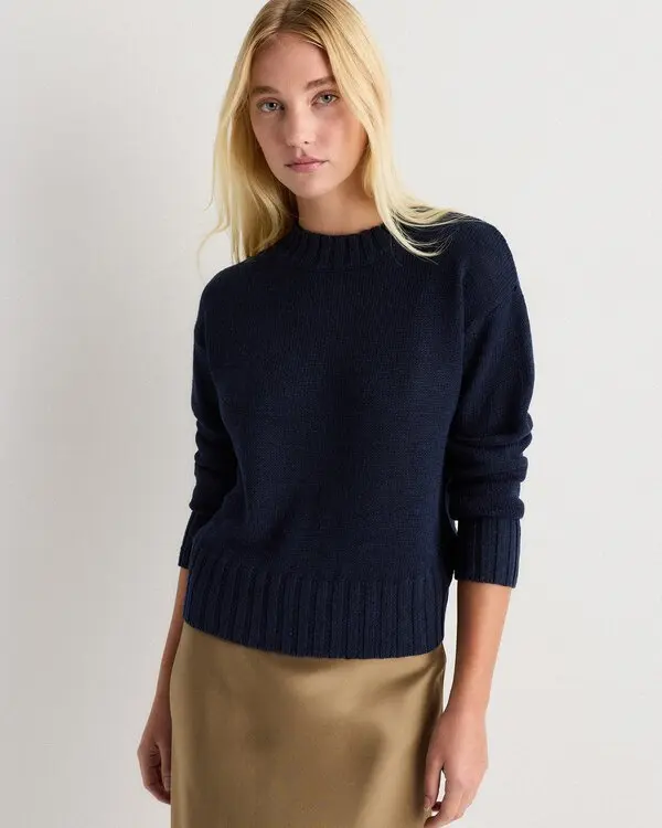 Quince Cotton Linen Relaxed Crew Sweater - Deep Navy
