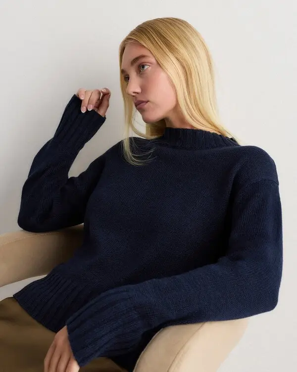 Quince Cotton Linen Relaxed Crew Sweater - Deep Navy
