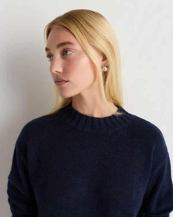 Quince Cotton Linen Relaxed Crew Sweater - Deep Navy