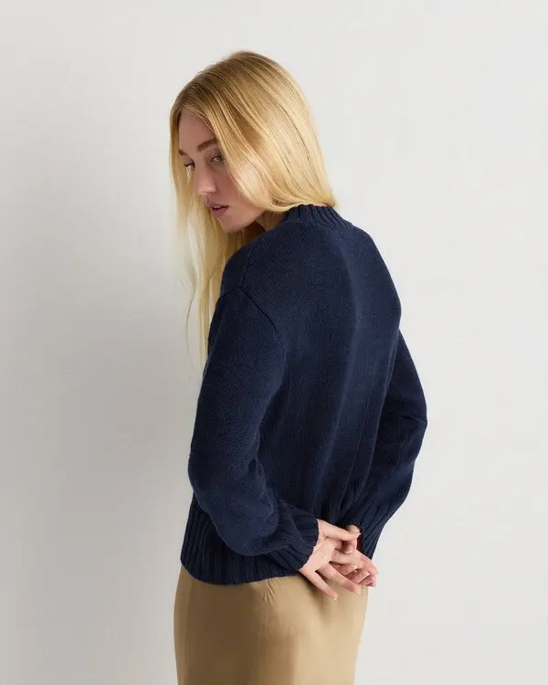 Quince Cotton Linen Relaxed Crew Sweater - Deep Navy