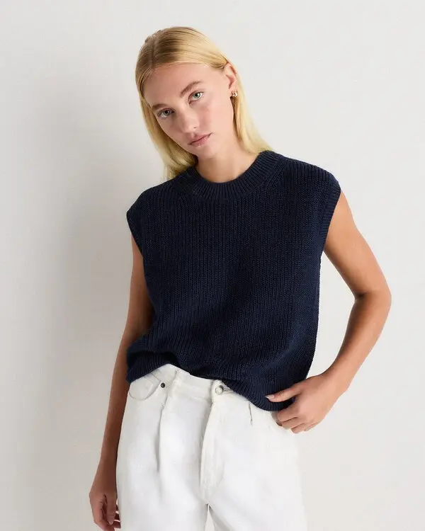 Quince Cotton Linen Sweater Tank Top - Deep Navy