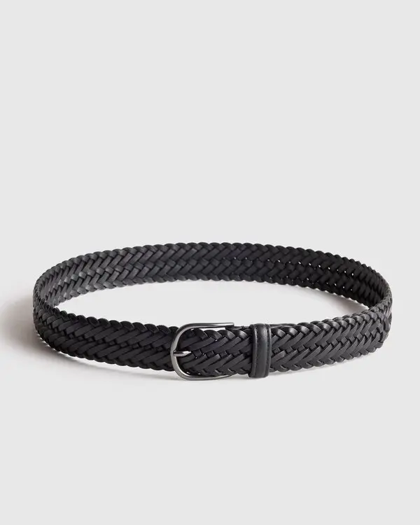 Quince Jack Italian Leather Woven Belt - Black