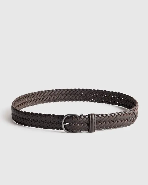 Quince Jack Italian Leather Woven Belt - Hickory