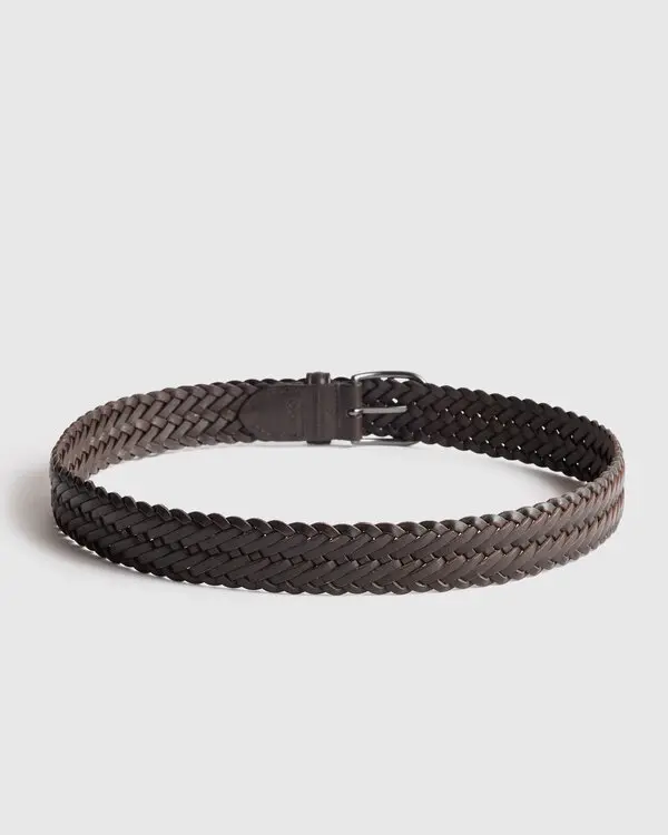 Quince Italian Leather Woven Belt - Hickory