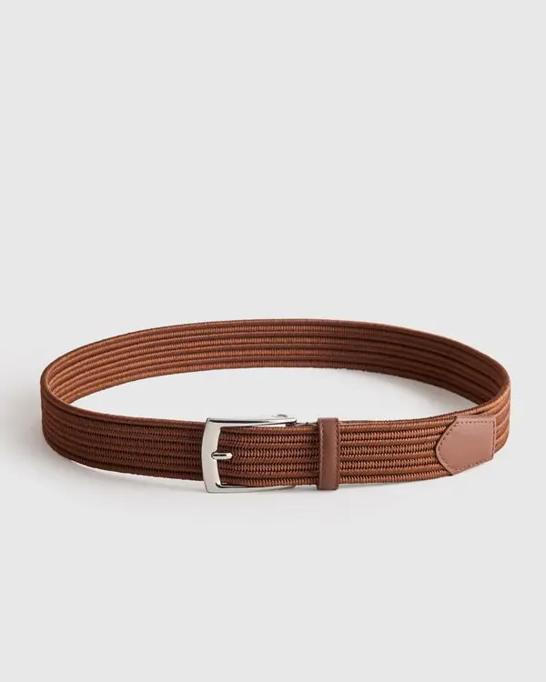Quince James Woven Stretch Belt - Bourbon