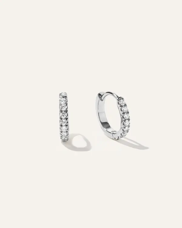 Quince 14k Gold Pave Diamond Mini Huggie Earrings - White Gold
