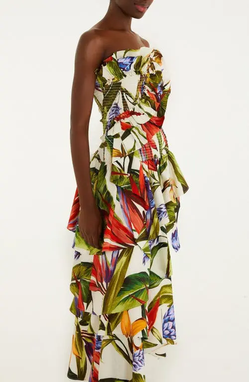 Farm Rio Florart Strapless High-low Cotton Dress