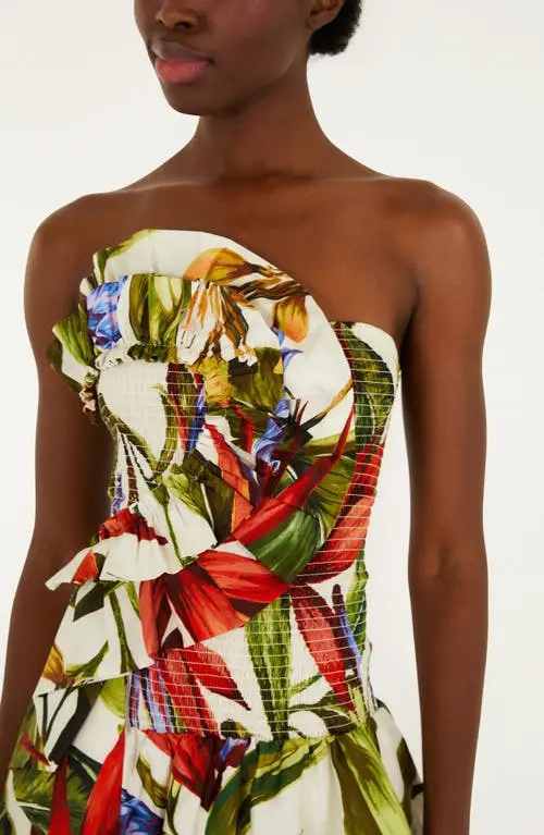 Farm Rio Florart Strapless High-low Cotton Dress