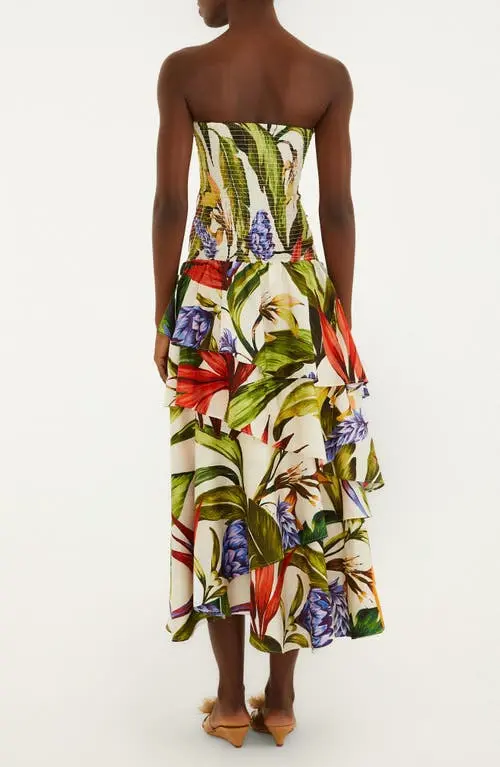 Farm Rio Florart Strapless High-low Cotton Dress