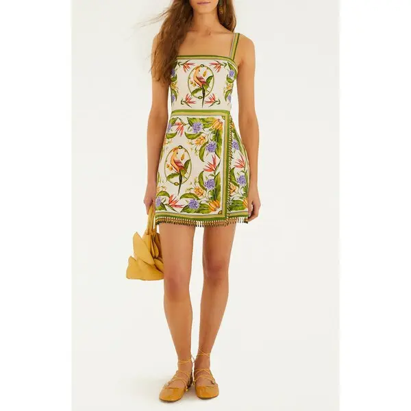 Farm Rio Tropical Print Linen Mini Dress - Sand