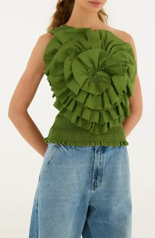 Farm Rio Floral One-shoulder Top - Green