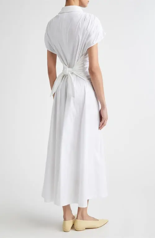 Lela Rose Cotton Stretch Poplin Tie Waist Shirtdress - White