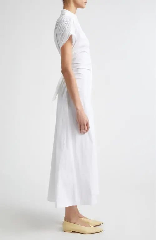 Lela Rose Cotton Stretch Poplin Tie Waist Shirtdress - White