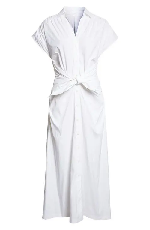 Lela Rose Cotton Stretch Poplin Tie Waist Shirtdress - White