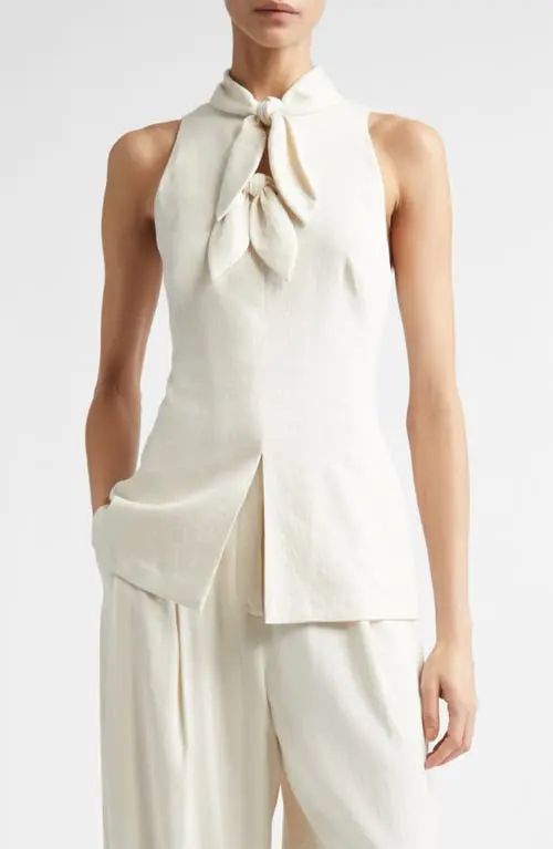 Lela Rose Linen-blend Sleeveless Top With Bow Embellishments
