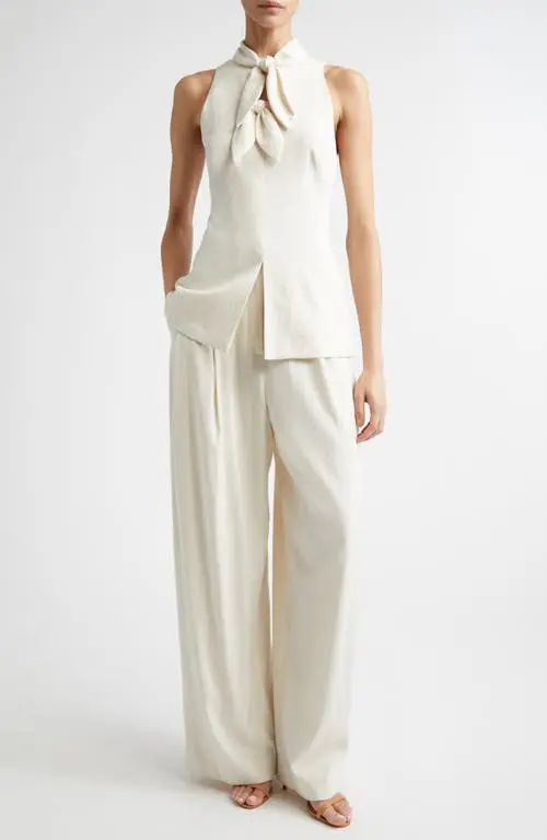 Lela Rose Linen-blend Sleeveless Top With Bow Embellishments