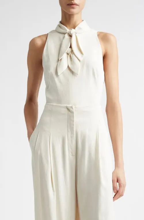Lela Rose Linen-blend Sleeveless Top With Bow Embellishments