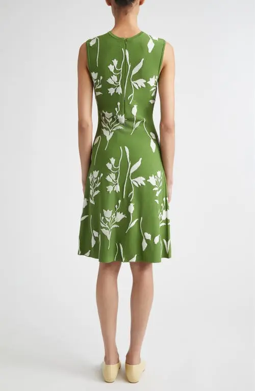 Lela Rose Floral Jacquard Sleeveless Sweater Dress