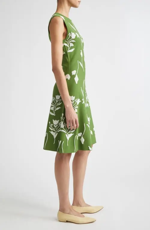 Lela Rose Floral Jacquard Sleeveless Sweater Dress
