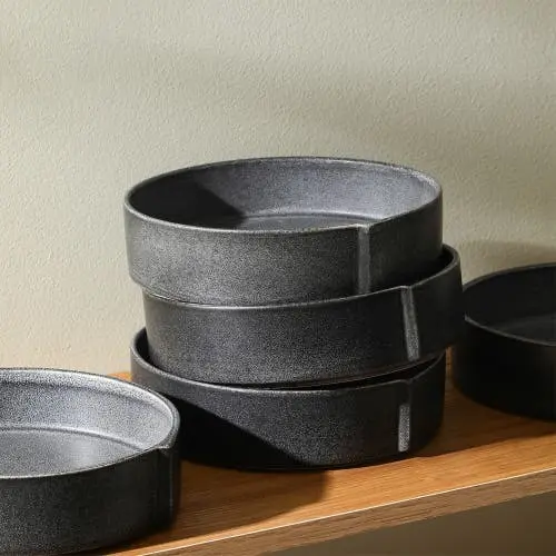 STONE + LAIN Bao Stoneware 4-piece Pasta Bowl Set - Charcoal