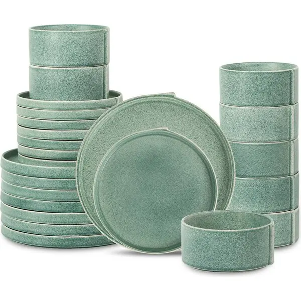STONE + LAIN Bao Stoneware 24-piece Dinnerware Set - Green