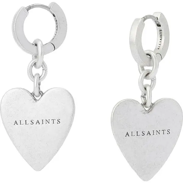 ALLSAINTS Heart Charm Huggie Earrings - Warm Silver