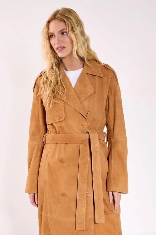 Nasty Gal Real Suede Trench Coat - Tan