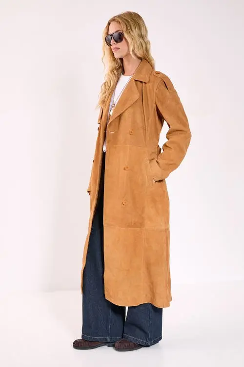 Nasty Gal Real Suede Trench Coat - Tan