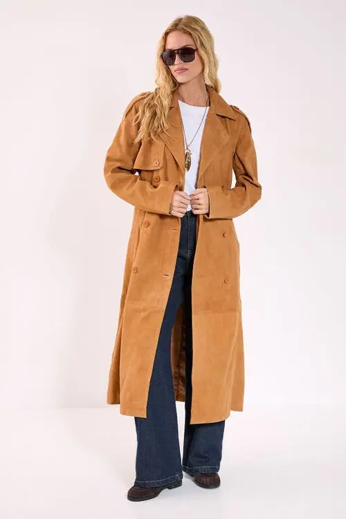 Nasty Gal Real Suede Trench Coat - Tan