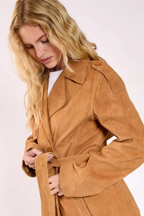 Nasty Gal Real Suede Trench Coat - Tan