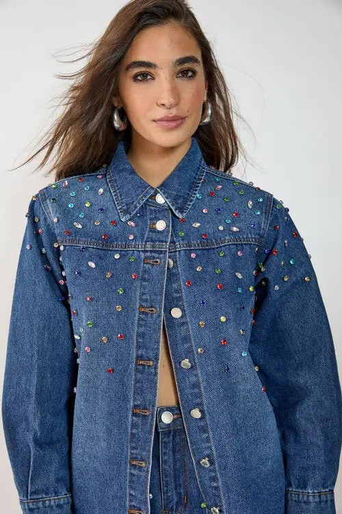 Nasty Gal Denim Embellished Shirt