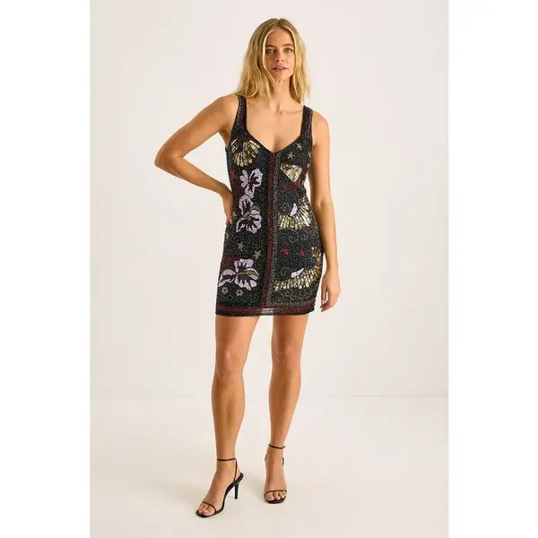 Nasty Gal Celestial Beaded Mini Dress - Black