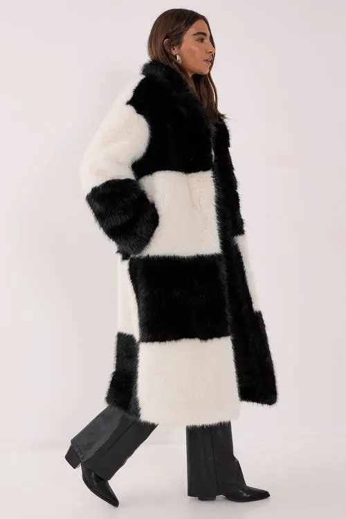 Nasty Gal Check Faux Fur Coat