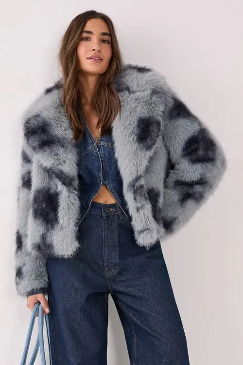 Nasty Gal Cow Fur Collar Jacket - Blue