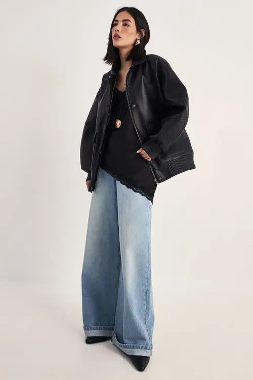 Nasty Gal Longline Faux Leather Bomber Jacket