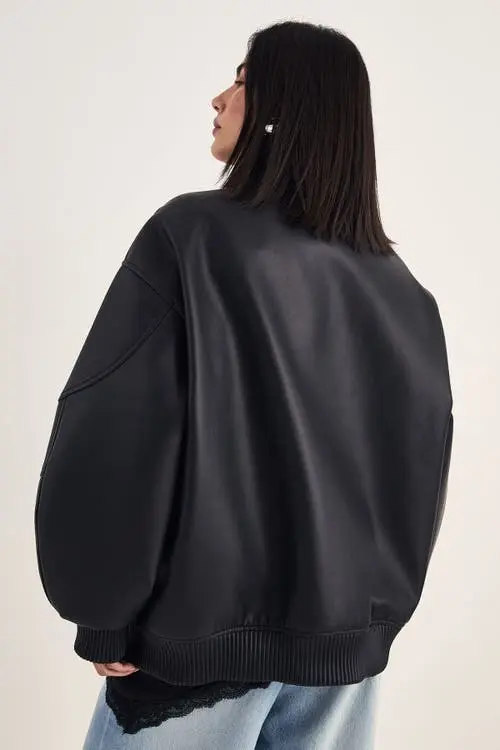 Nasty Gal Longline Faux Leather Bomber Jacket