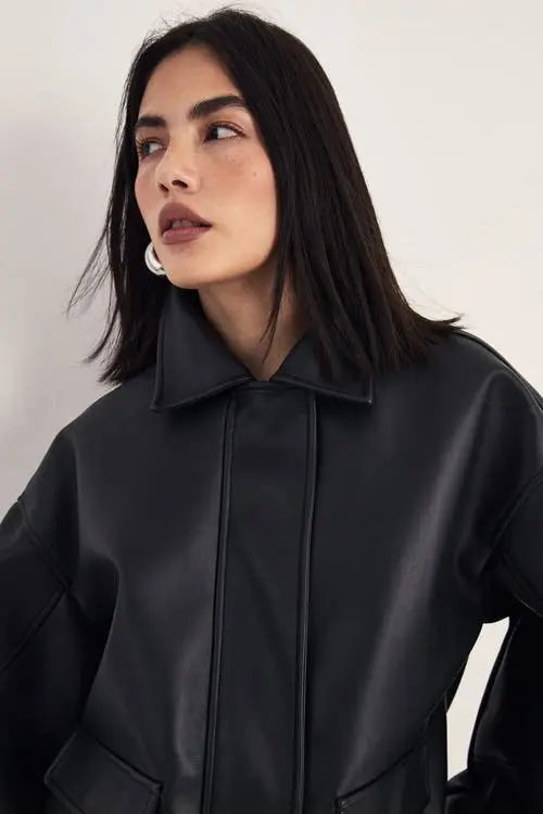 Nasty Gal Longline Faux Leather Bomber Jacket