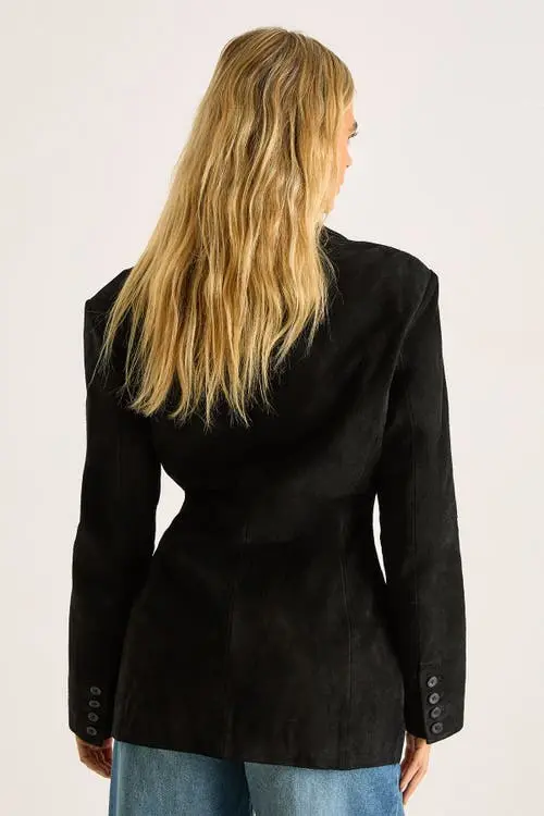 Nasty Gal Real Suede Cinched Waist Blazer