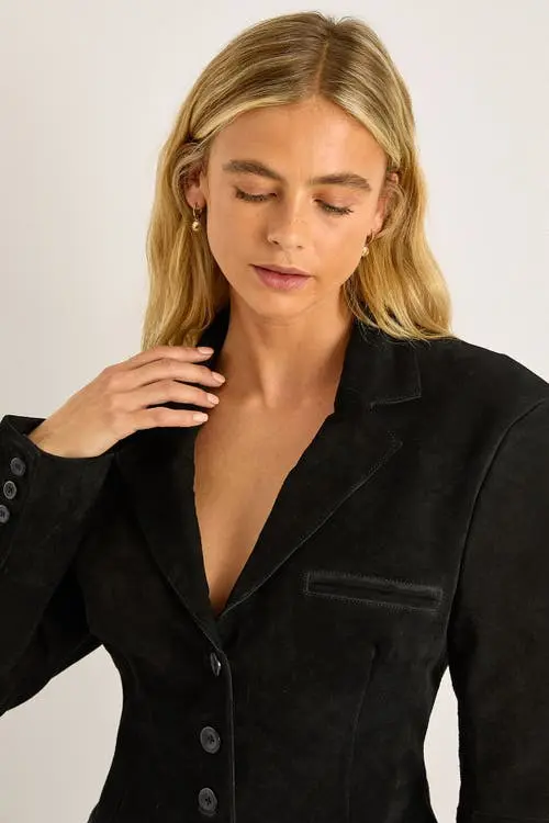 Nasty Gal Real Suede Cinched Waist Blazer