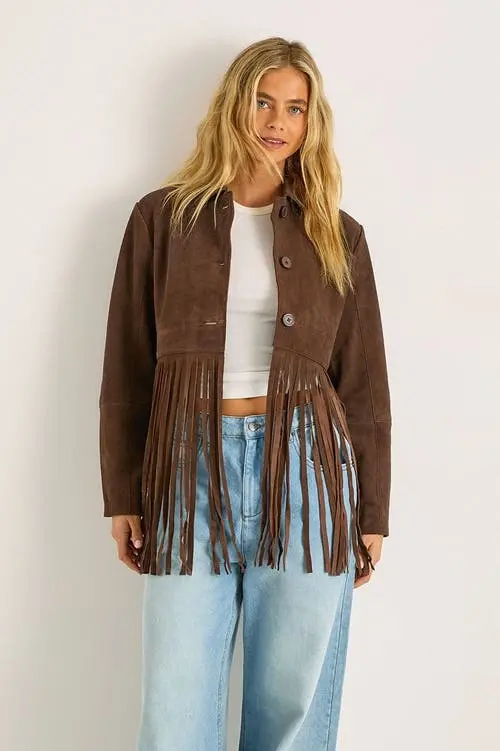 Nasty Gal Real Suede Fringe Jacket