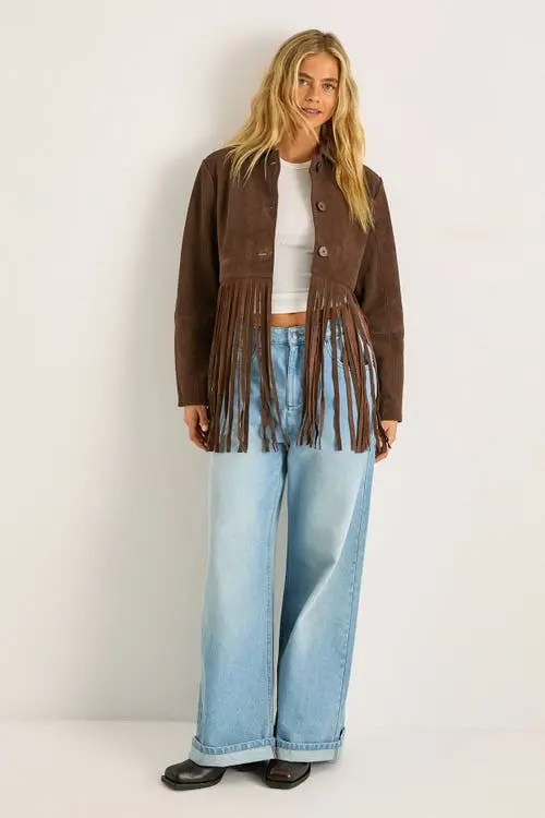 Nasty Gal Real Suede Fringe Jacket