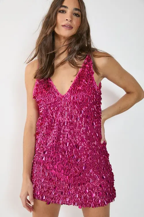 Nasty Gal Sequin Plunge Mini Dress - Pink
