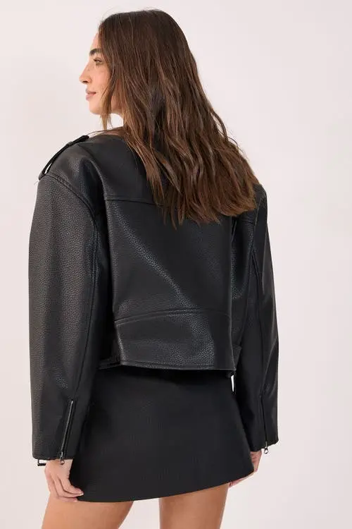Nasty Gal Belted Faux Leather Biker Jacket - Black