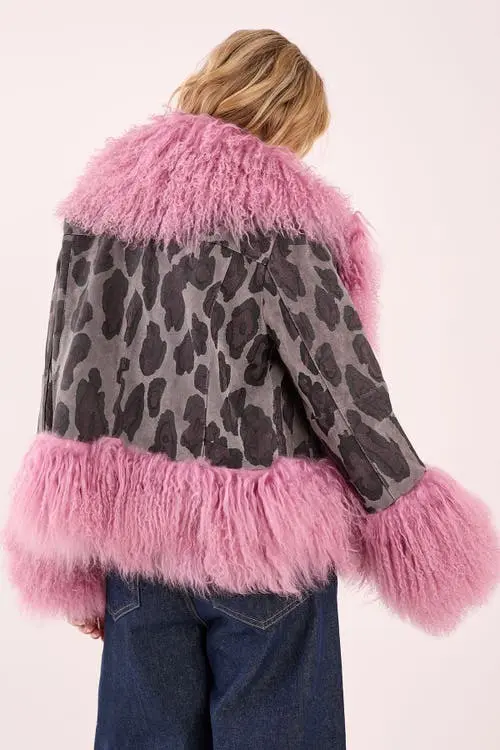 Nasty Gal Printed Shearling Leather Jacket