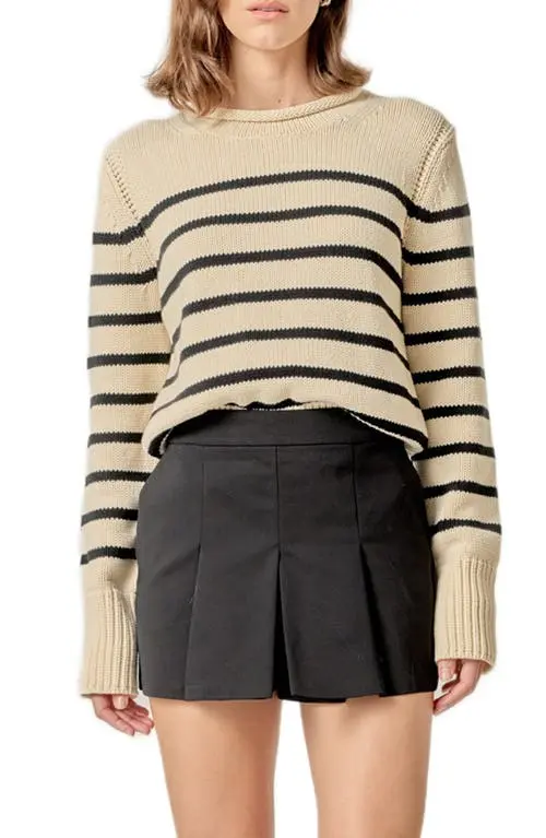 English Factory Stripe Roll Neck Cotton-blend Sweater