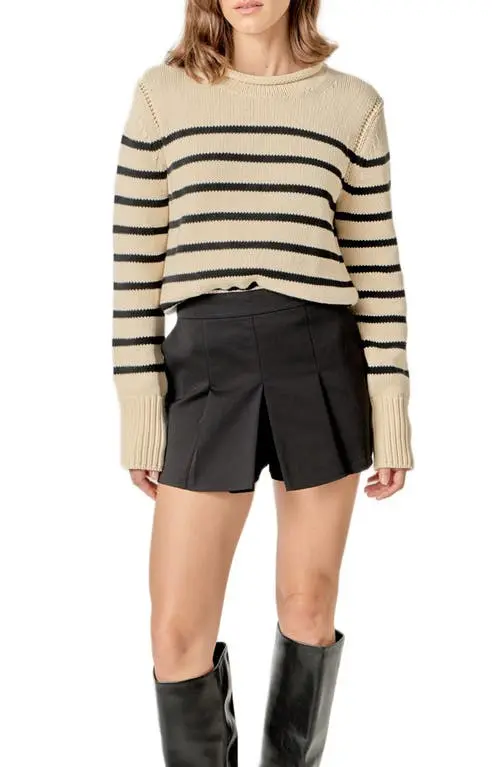 English Factory Stripe Roll Neck Cotton-blend Sweater