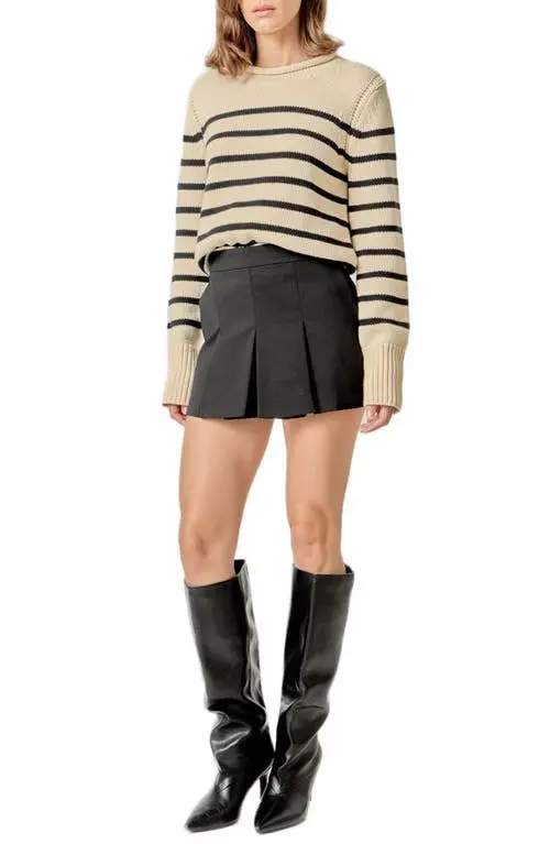 English Factory Stripe Roll Neck Cotton-blend Sweater